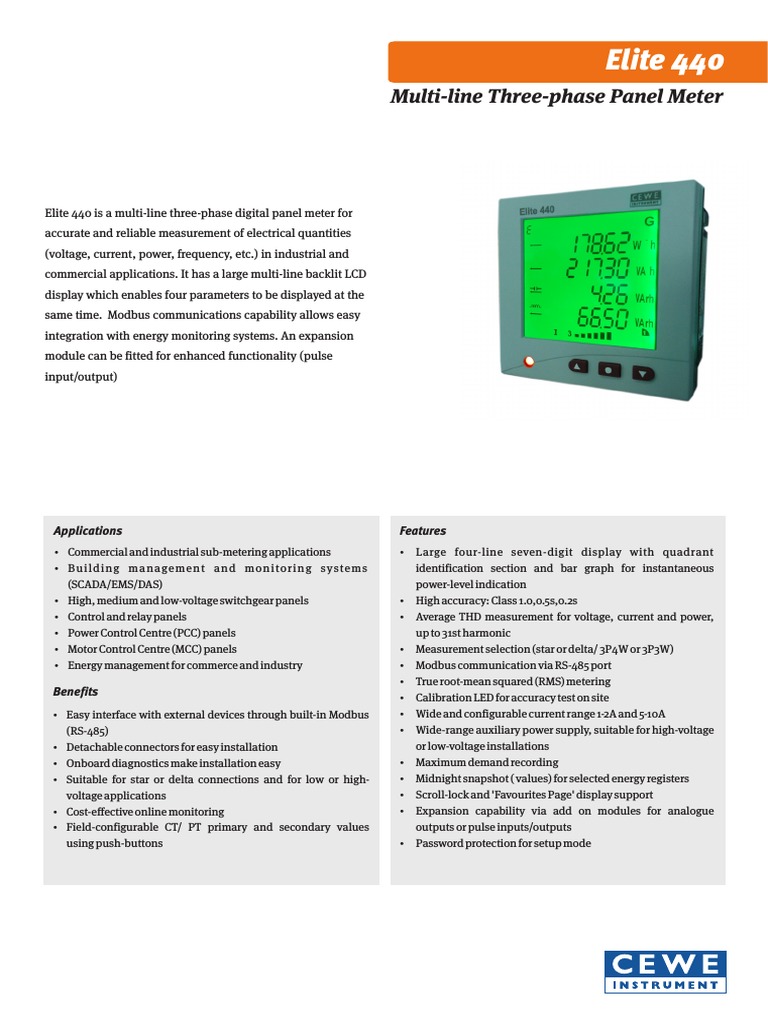 Elite 440 Digital Panel Meter Overview | PDF | Power Supply | Ac Power