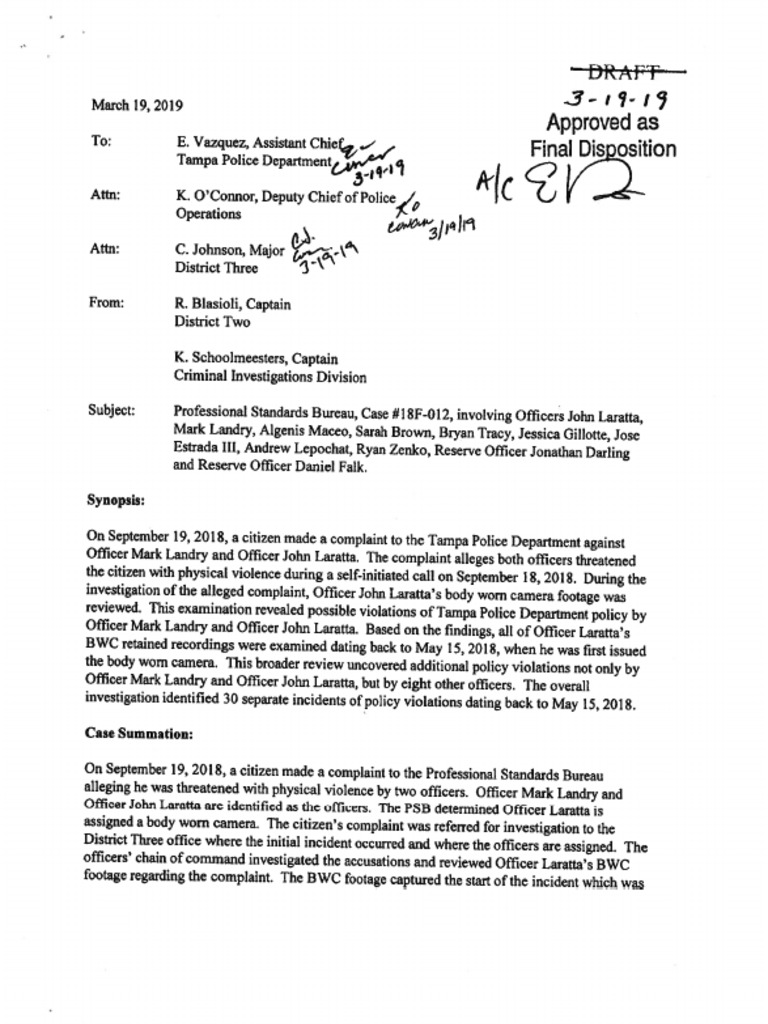 Tampa Police Department Internal Investigation Report Pdf Law