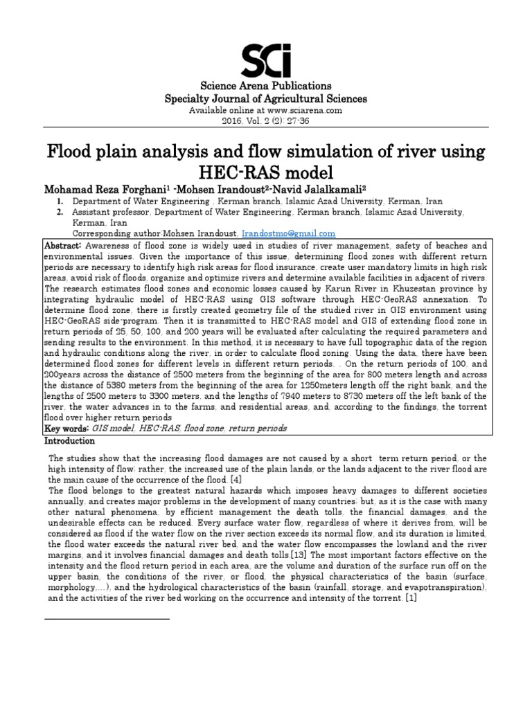 Flood Plain Analysis and Flow Simulation of River Using Hec Ras Model ...