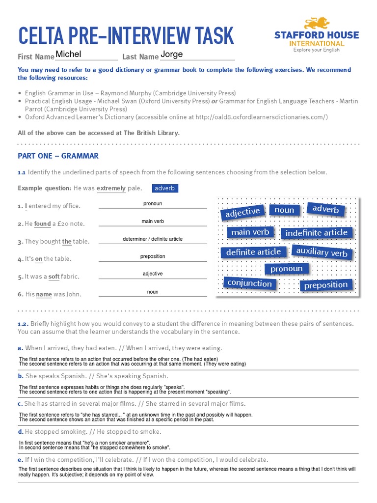 1.2 CELTA Pre-Interview Task Editable | PDF | Verb | Stress (Linguistics)