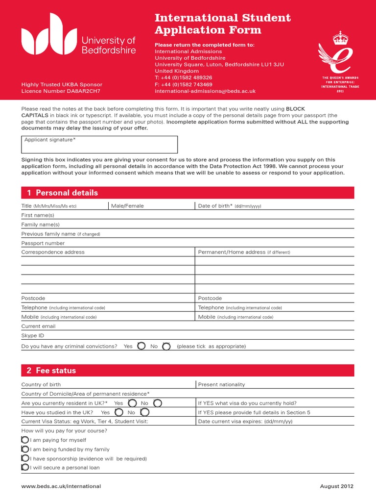 International Student Form | PDF | Test (Assessment)