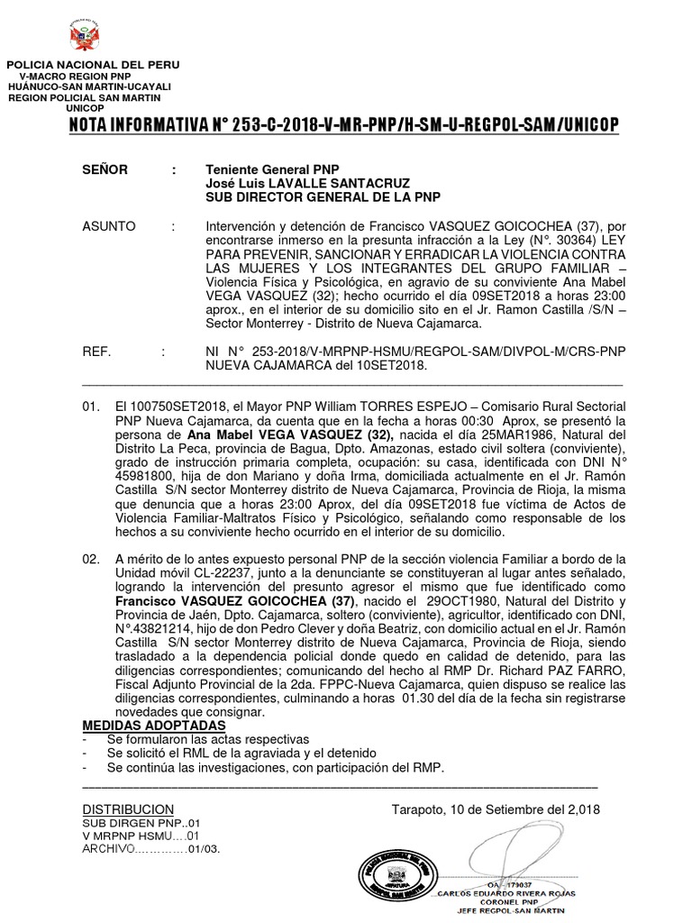 MODELO DE NOTA INFORMATIVA PNP | Política | Gobierno