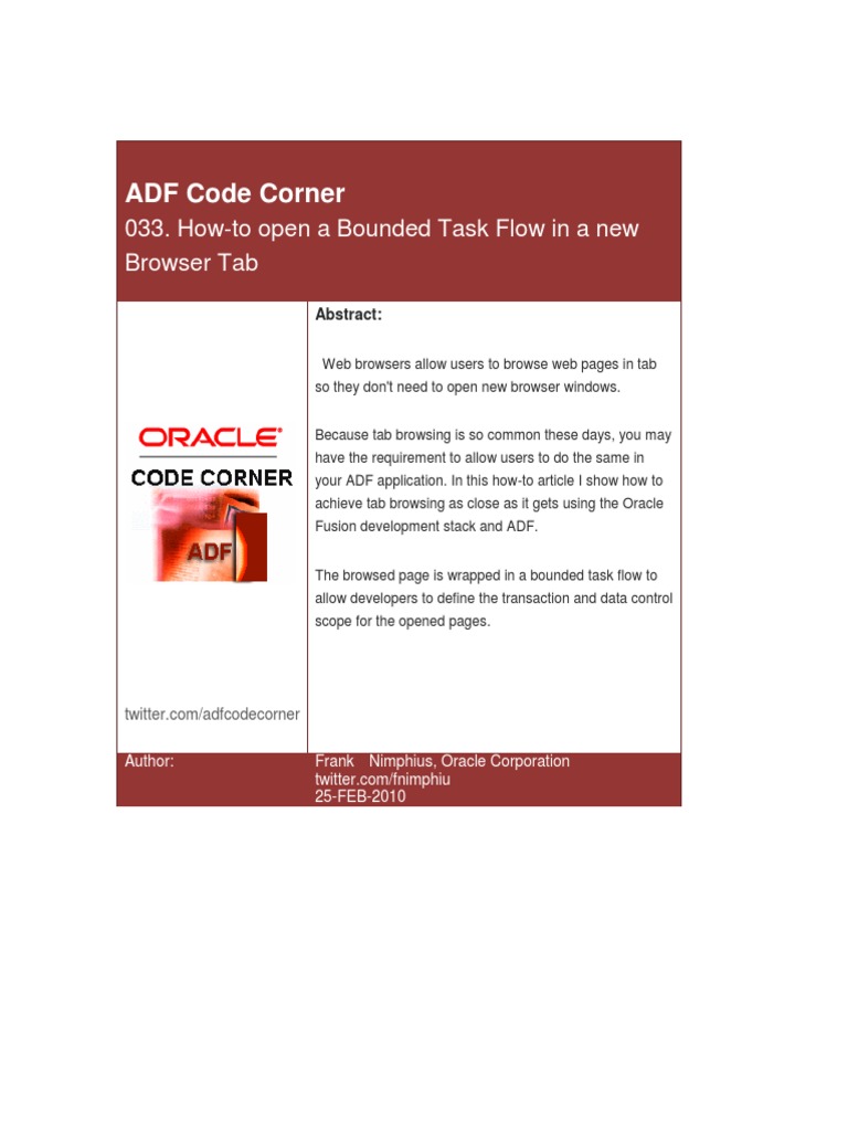 Oracle ADF Open Content in New Tab | PDF | Tab (Gui) | Parameter (Computer Programming)