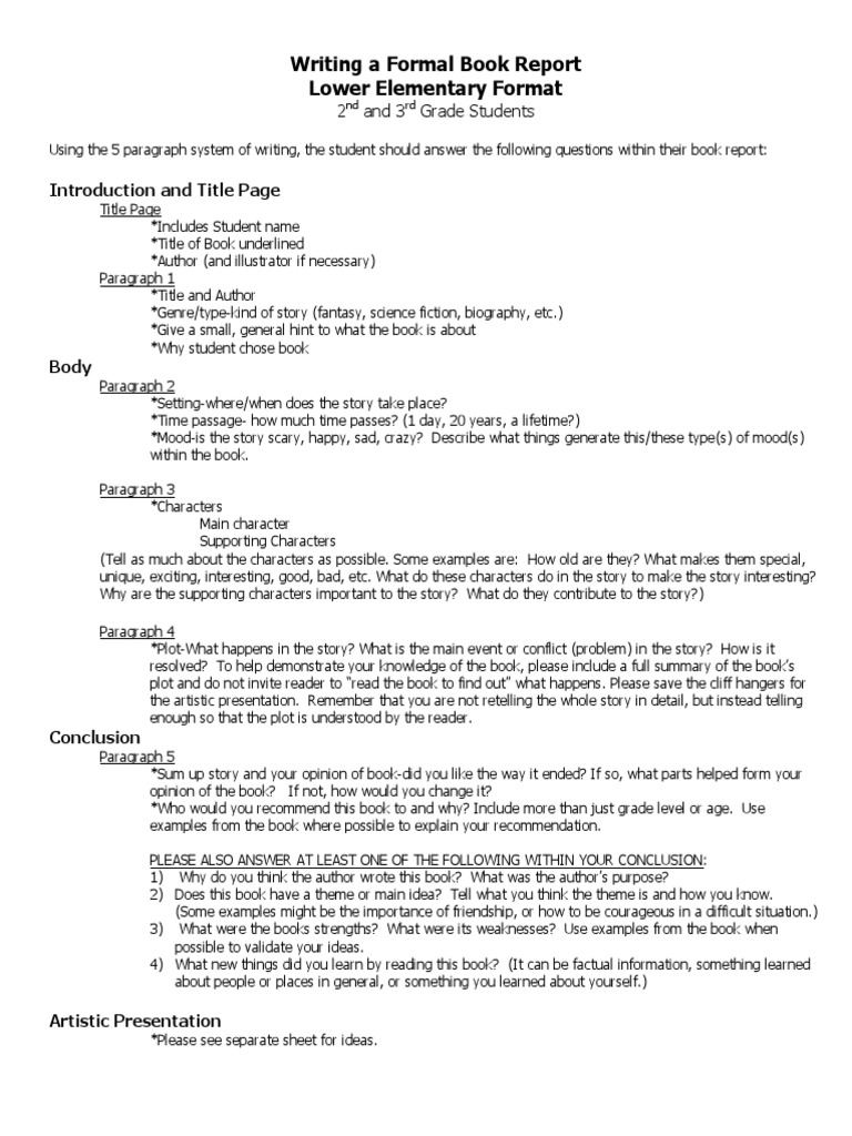 A Guide to Writing Formal Book Reports: Exploring Characters, Plot ...