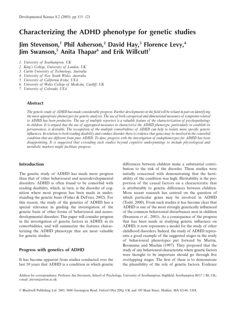 Characterizing The ADHD Phenotype For Genetic Studies | PDF ...