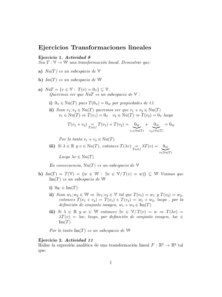 Ejercicios Resueltos Transformaciones Lineales | PDF | Mapa lineal | Funciones y mapeos