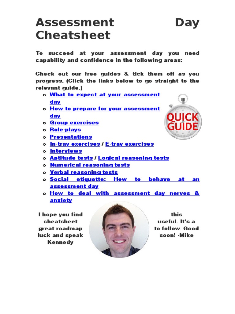 Assessment Day Cheatsheet | PDF