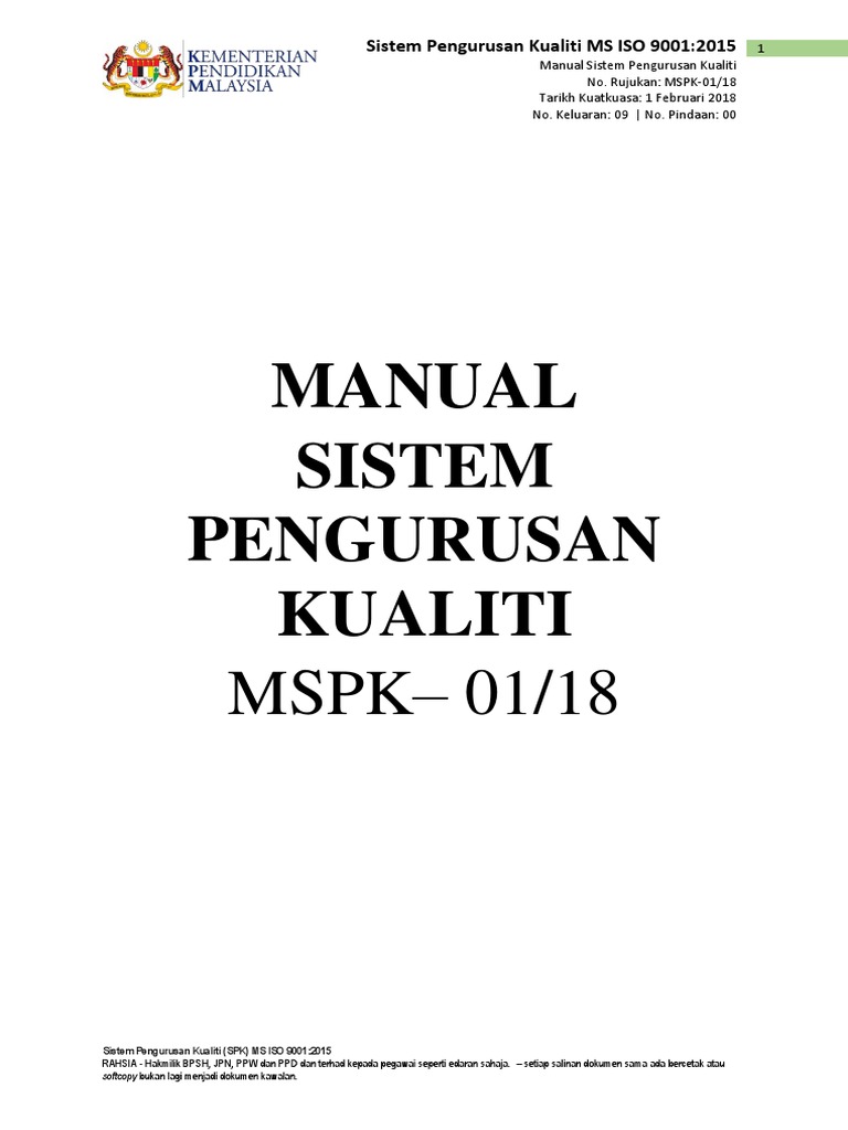Manual Sistem Pengurusan Kualiti PDF | PDF