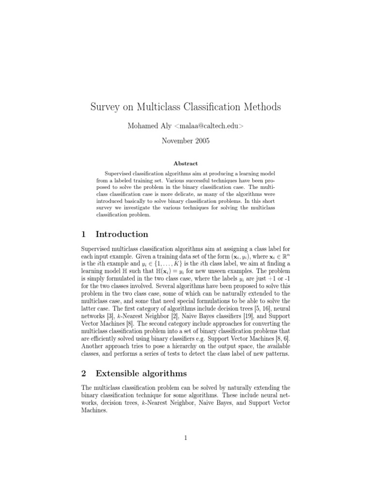 Survey On Multiclass Classification Methods | PDF | Statistical Classification | Support Vector ...