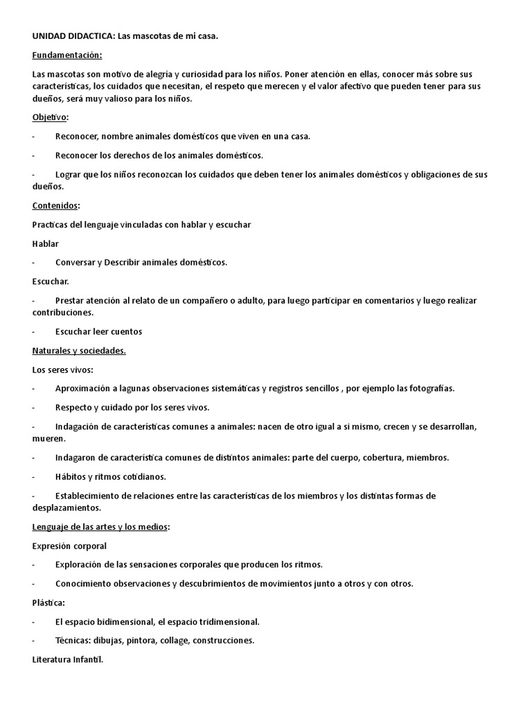 UNIDAD DIDACTICA Las Mascotas | PDF | Mascota | Póster