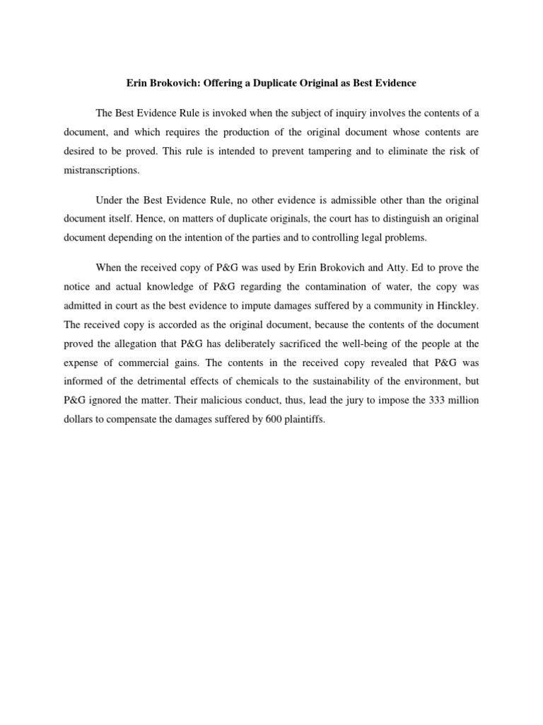 Erin Brokovich: Offering A Duplicate Original As Best Evidence | PDF ...