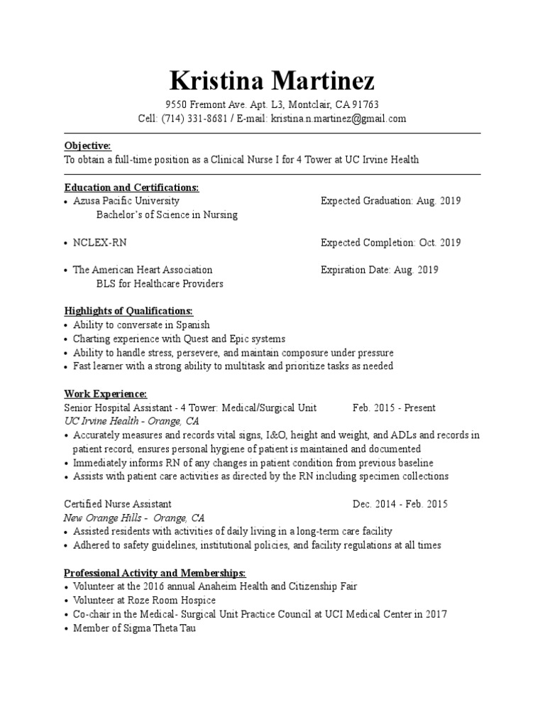 Kristina Martinez Resume | PDF | Nursing | Patient