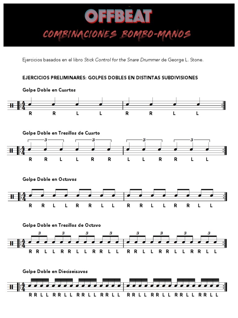 Combinaciones Manos Bombo Stick Control | PDF | Musica cubana | Música ...