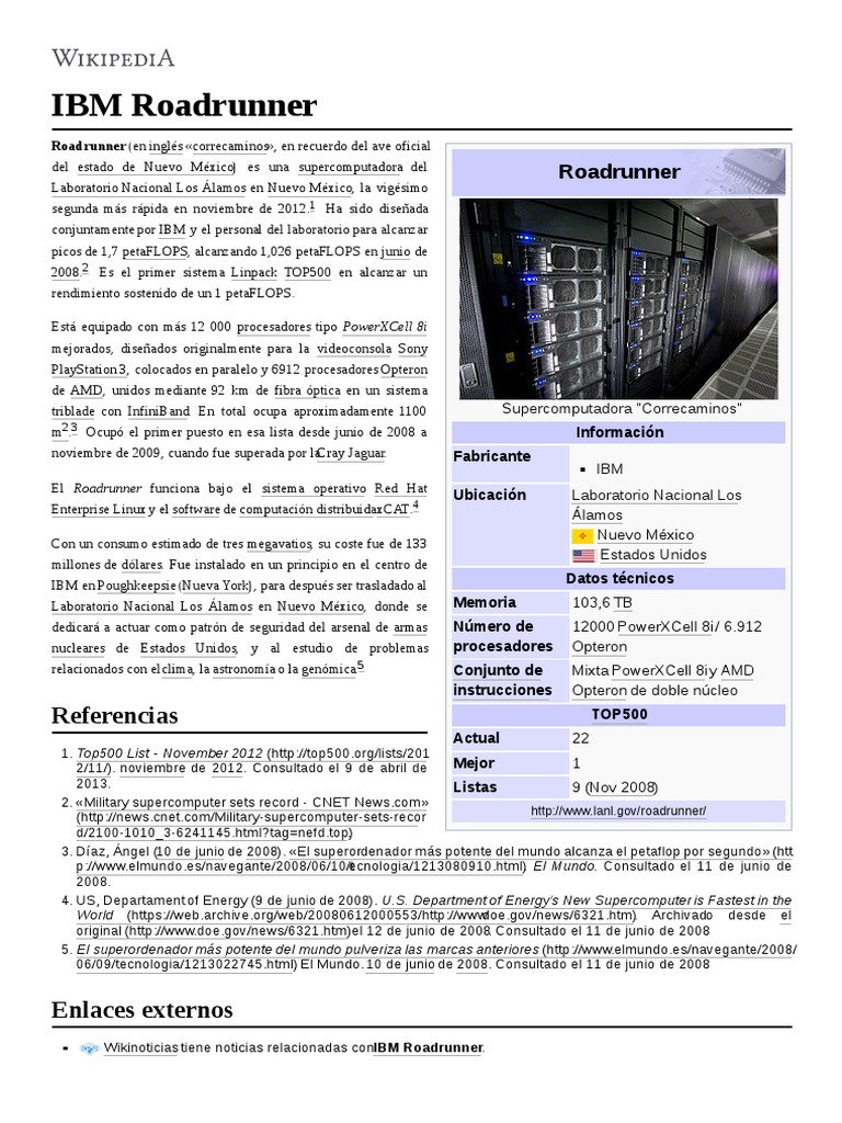 IBM Roadrunner: Referencias | Hardware de la computadora | Tecnología e ingeniería