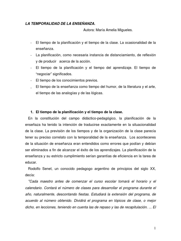 La Temporalidad en La Enseñanza - MIGUELES 2013 | PDF | Conocimiento ...