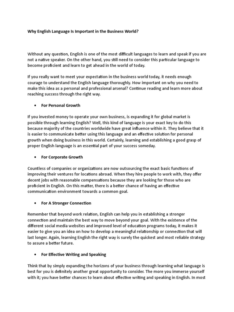 Why English Language Is Important in The Business World? | PDF ...