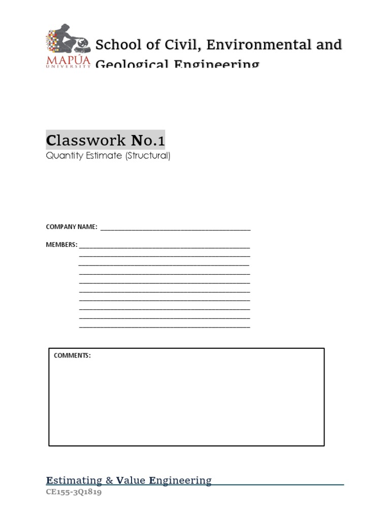 Classwork No. 1 - Template - Summary of Quantities | PDF