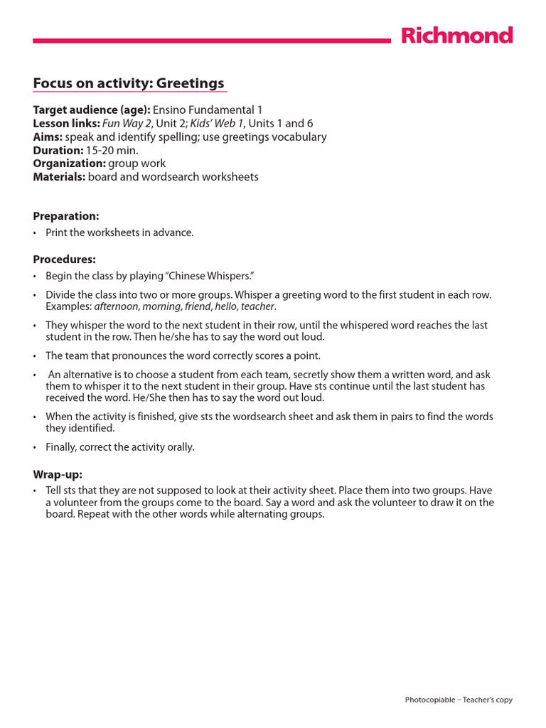 Greetings Lesson Plan for Kids | PDF