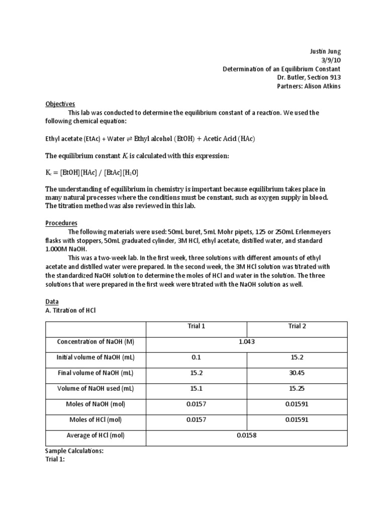 Equilibrium Constant Determination Lab | PDF | Mole (Unit) | Chemistry