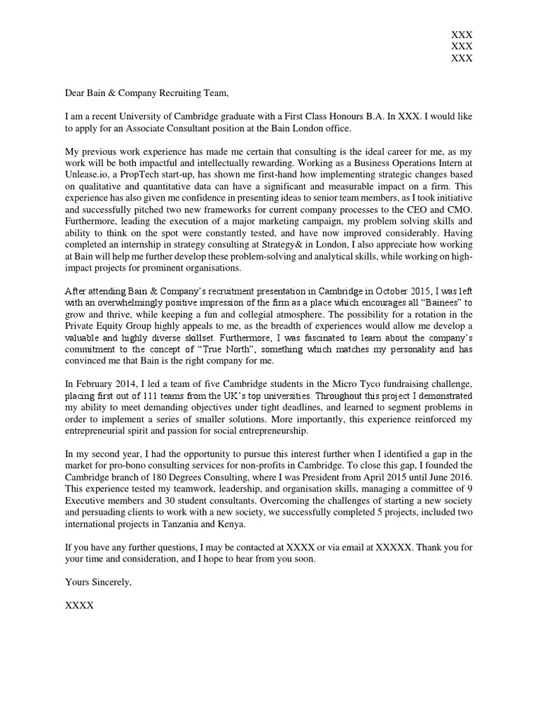 Sample Bain Cover Letter 2 | PDF | Entrepreneurship | Business