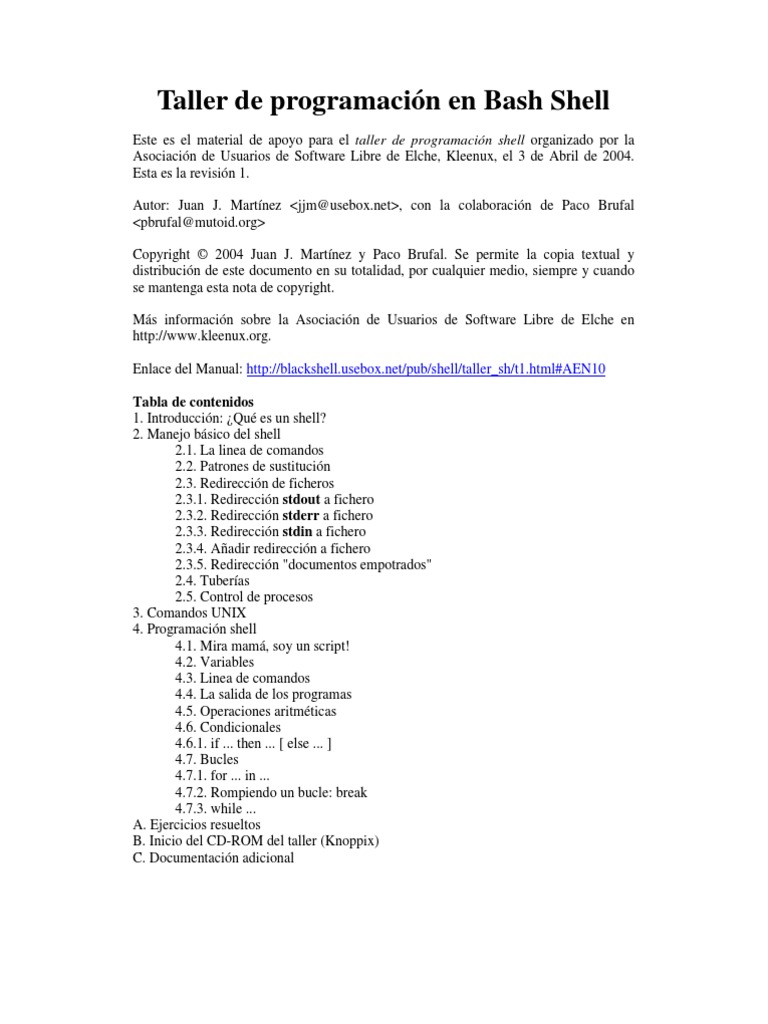 Manual de Programación en Bash Shell | Descargar gratis PDF | Proceso (Computación) | Archivo de ...