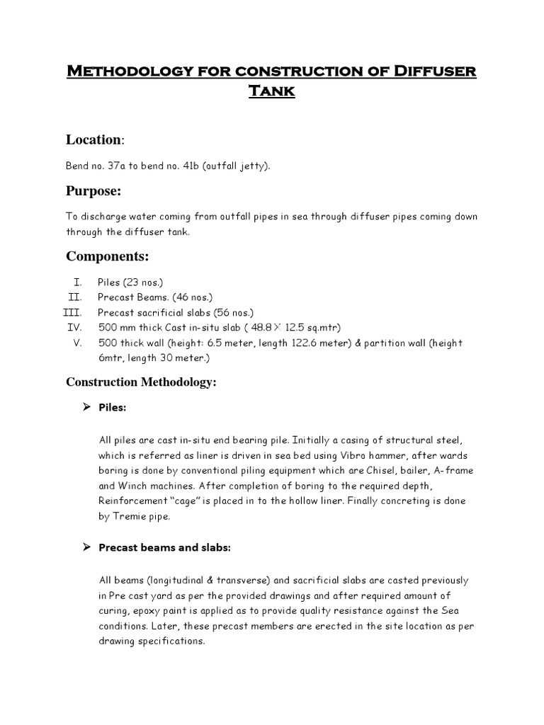 Methodology For Construction of Diffuser Tank: Location | PDF | Deep ...