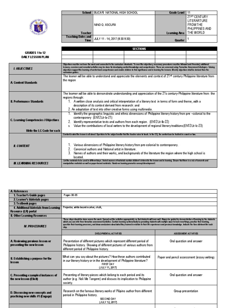 Nino Q. Ascura: I. Objectives | PDF | Teachers | Lesson Plan