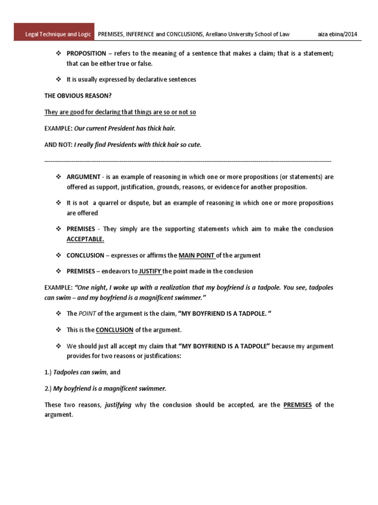 LEGAL TECHNIQUE AND LOGIC Premises Inference and Conclusions | PDF | Logical Consequence | Argument