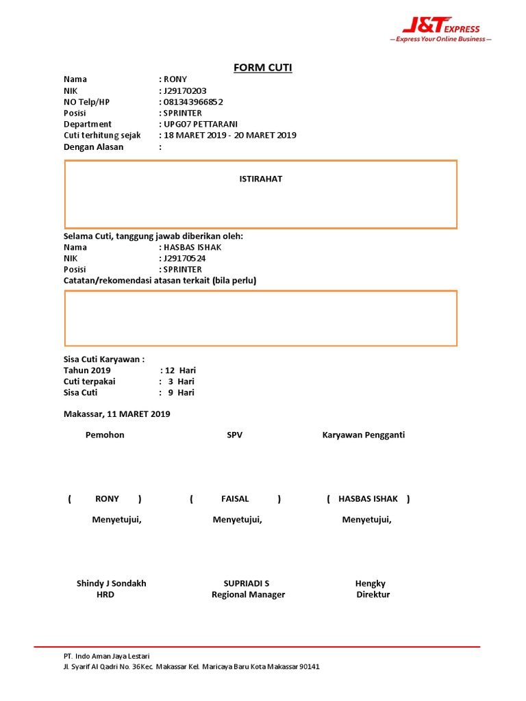 Form Cuti - Docx Rony - 22 | PDF
