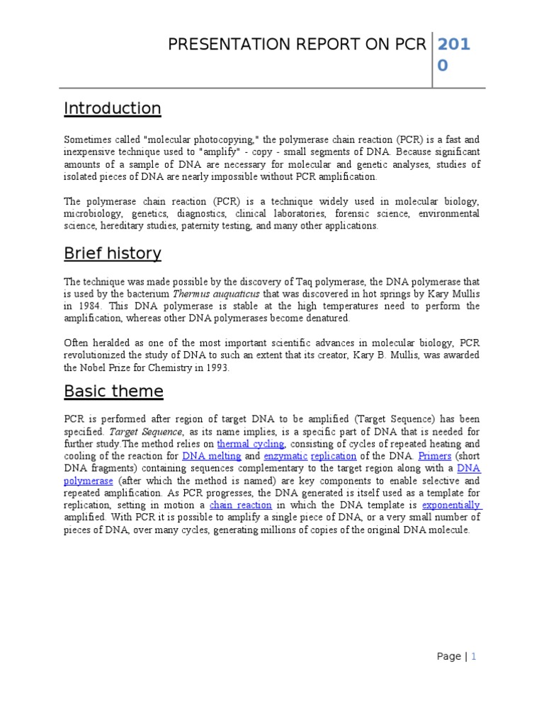 Presentation Report On PCR | PDF | Polymerase Chain Reaction | Primer ...