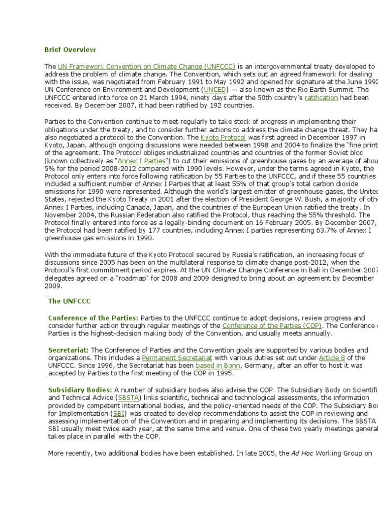 UN Framework Convention On Climate Change (UNFCCC) : Brief Overview ...