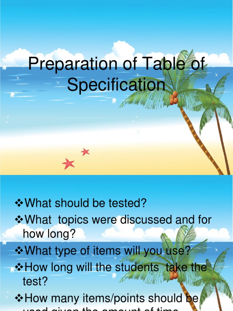Table of Specifications (TOS) | Download Free PDF | Multiplication ...