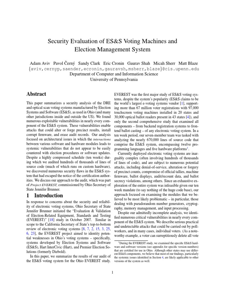 Security Evaluation of ES&S Voting Machines and Election Management ...