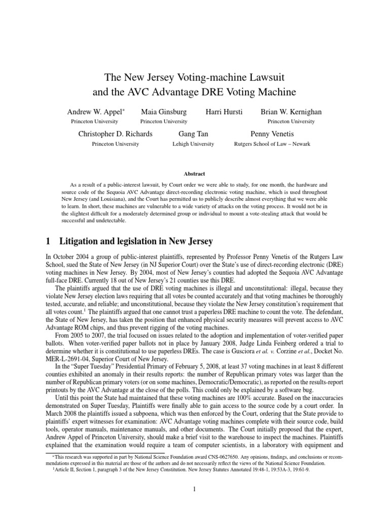 The New Jersey Voting-Machine Lawsuit and The AVC Advantage DRE Voting ...