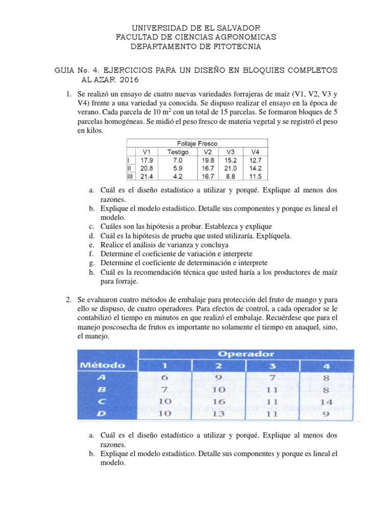 Guia4. Ejercicios de DBCA - 2016 | PDF | Análisis de variación | Estadísticas