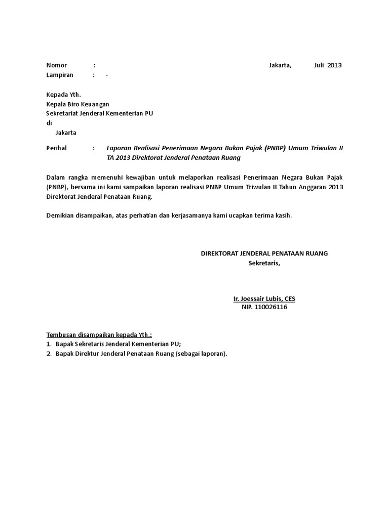 Surat Permohonan Realisasi PNBP | PDF