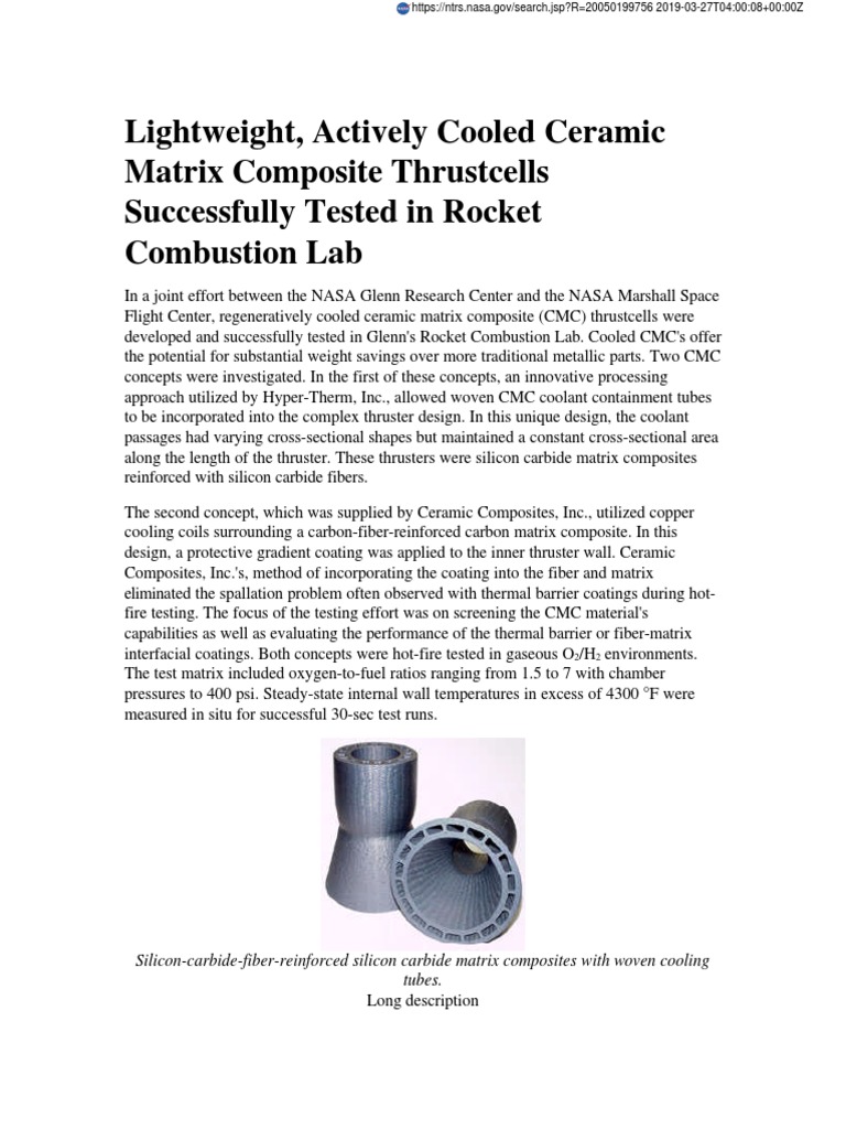 Tested Cooled Ceramic Thrustcells for Rockets | PDF | Rocket Engine ...