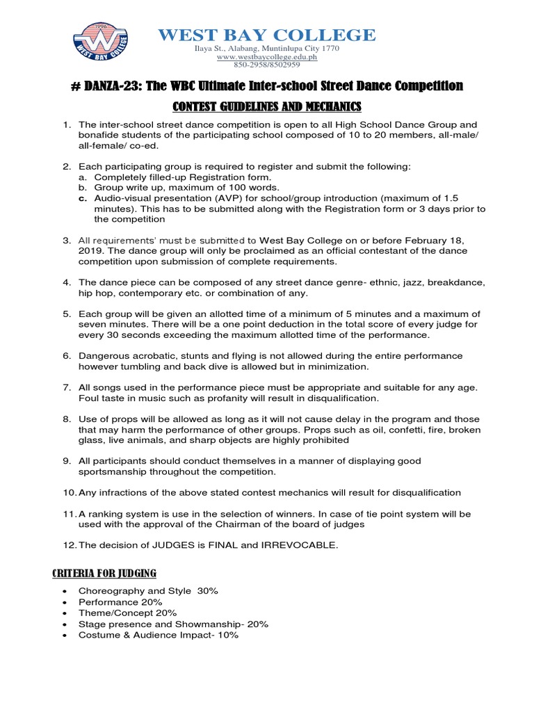 Dance Competition Guidelines and Mechanics | PDF | Dances | Entertainment