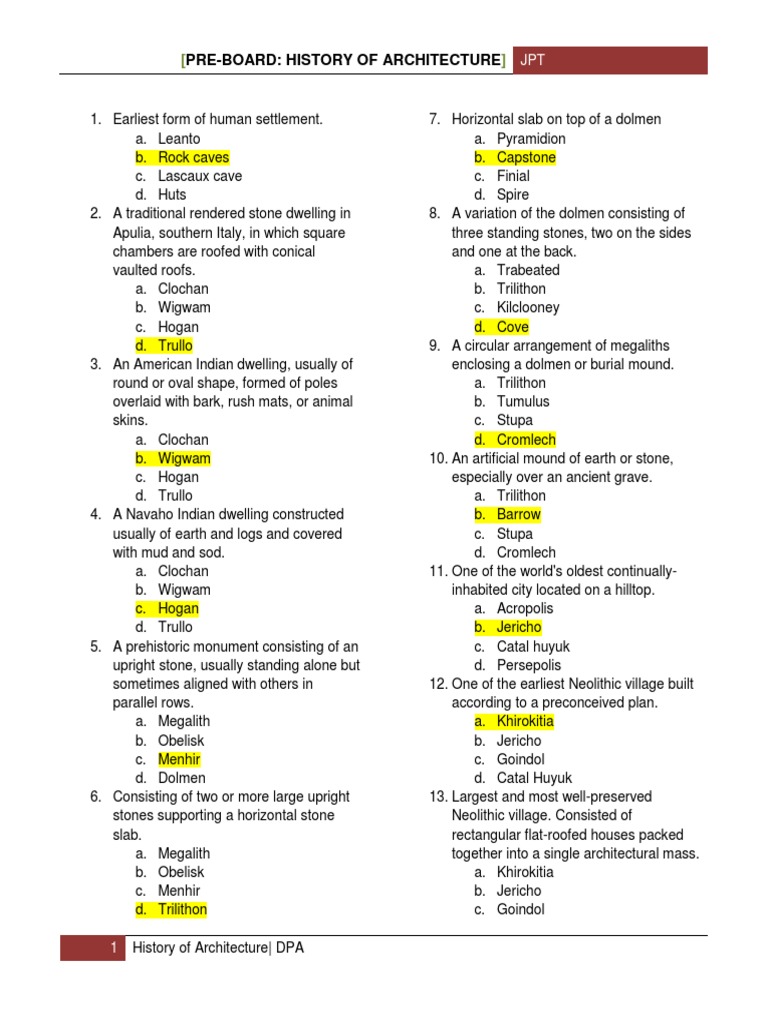 Preboard Answer Key PDF | Download Free PDF | Pyramid | Gothic Architecture