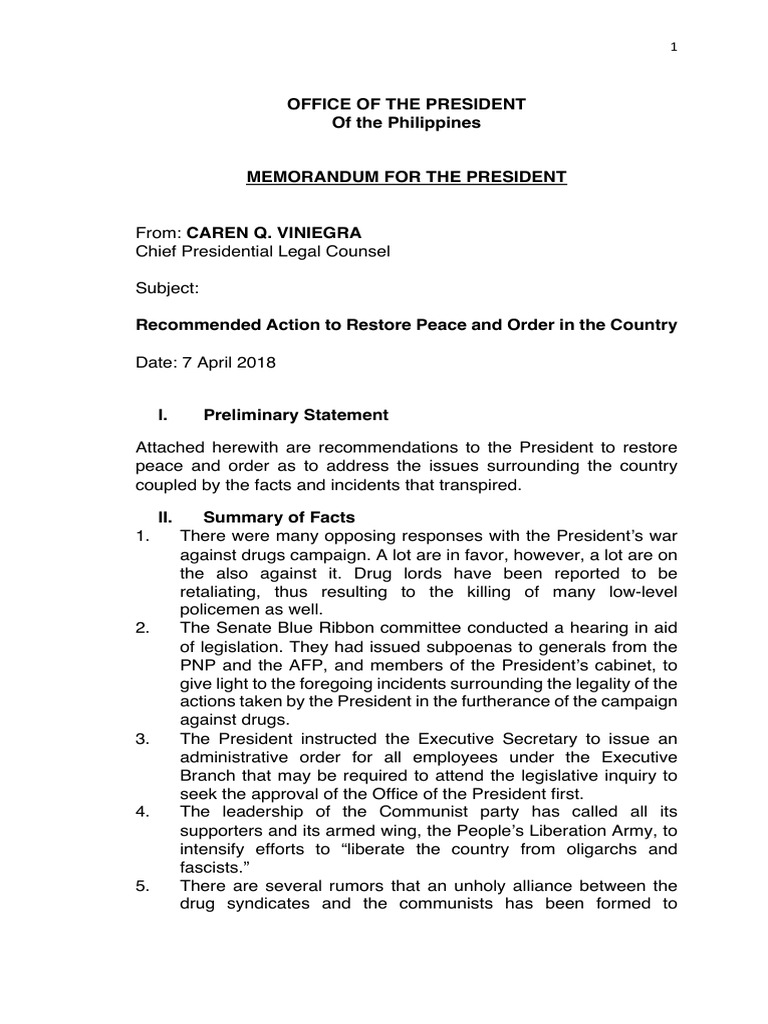 Closed Memo Exercise | PDF | President Of The Philippines | World Politics