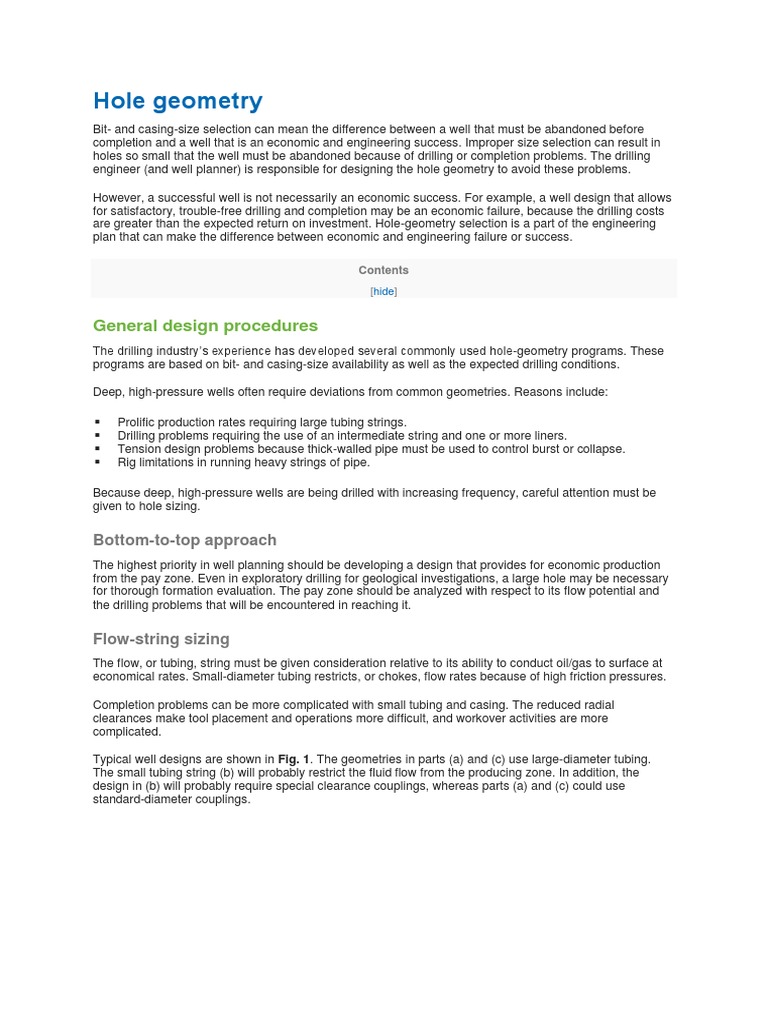 Hole Geometry: General Design Procedures | PDF | Casing (Borehole ...