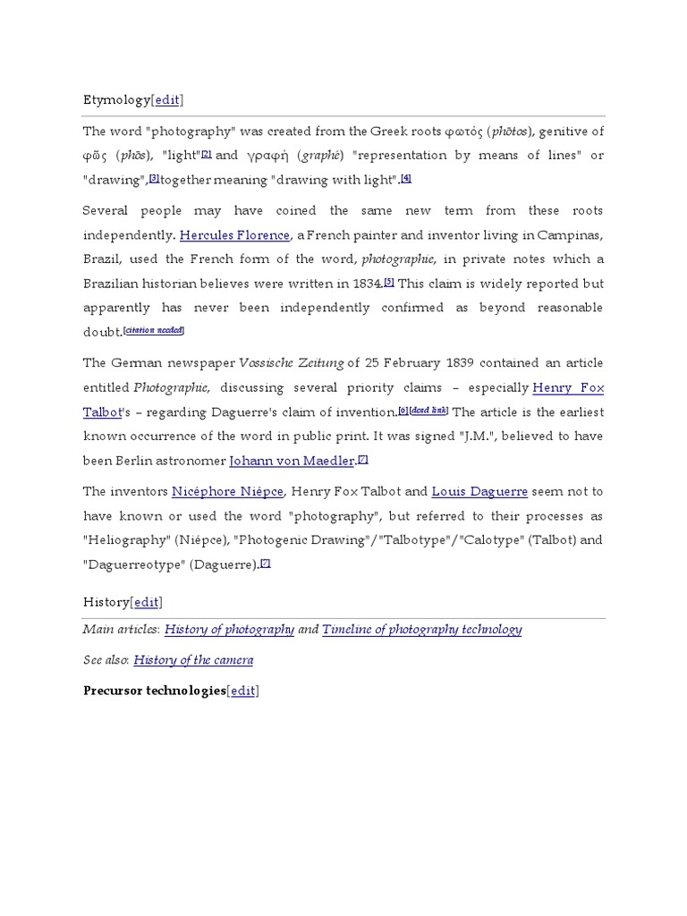 Etymology: History of Photography Timeline of Photography Technology ...