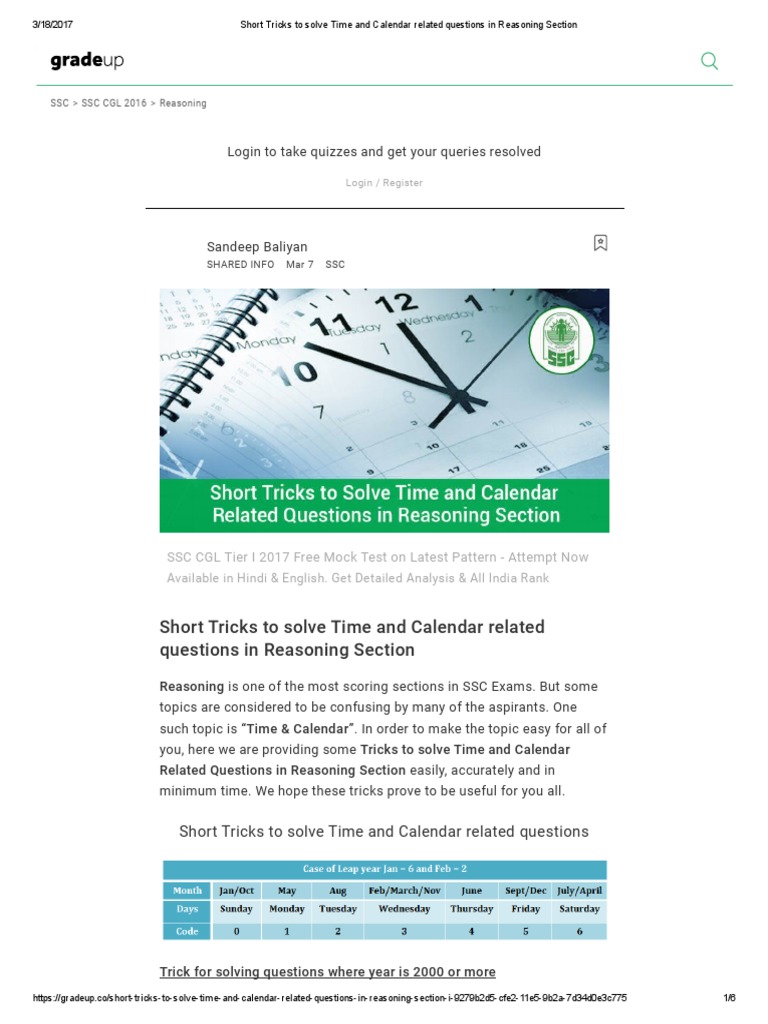 Short Tricks To Solve Time and Calendar Related Questions in Reasoning ...