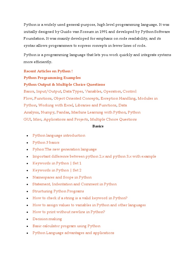 Python | PDF | Python (Programming Language) | Programming Language