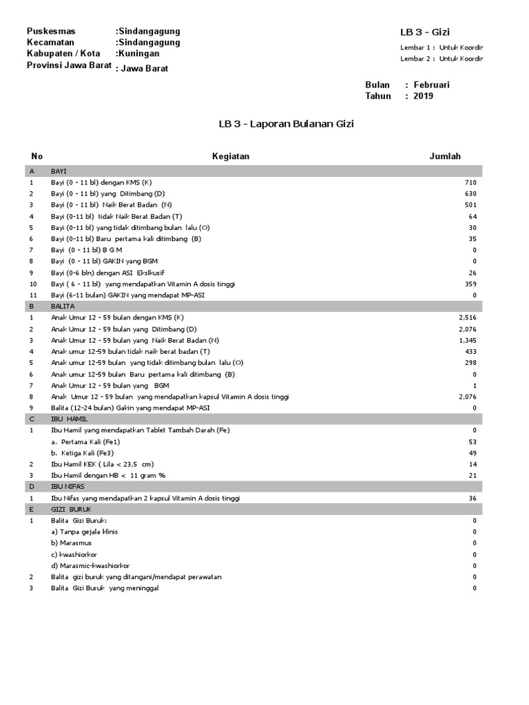 Format Lb3 Gizi | PDF