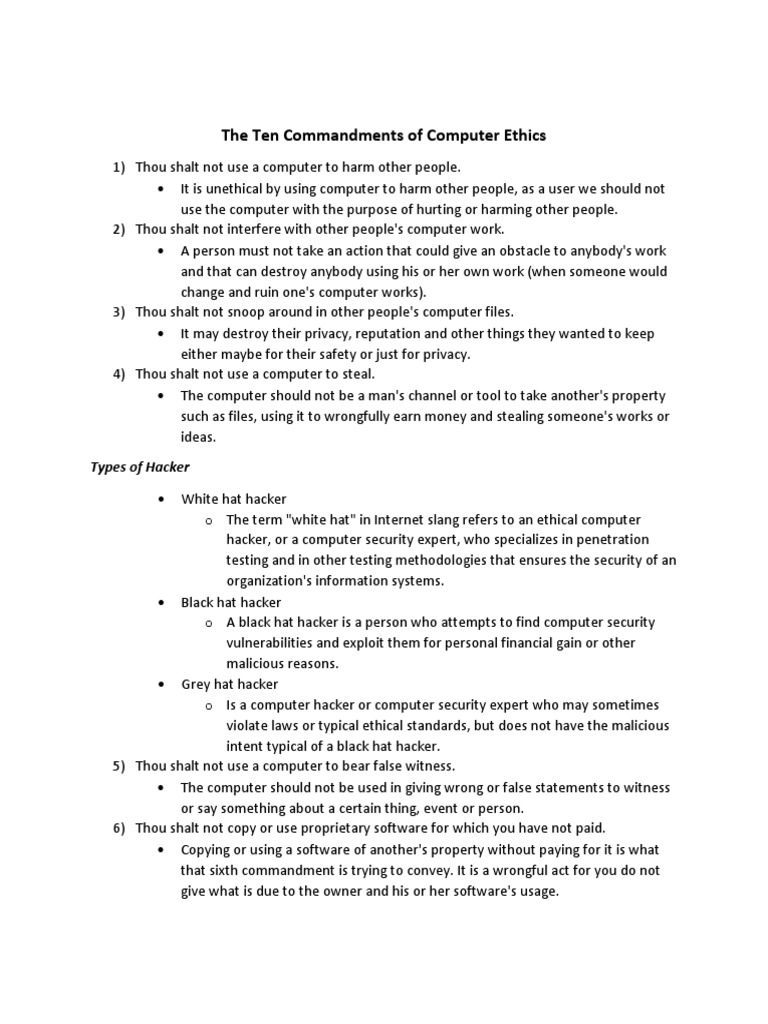 The Ten Commandments of Computer Ethics | PDF | Security Hacker | White Hat (Computer Security)