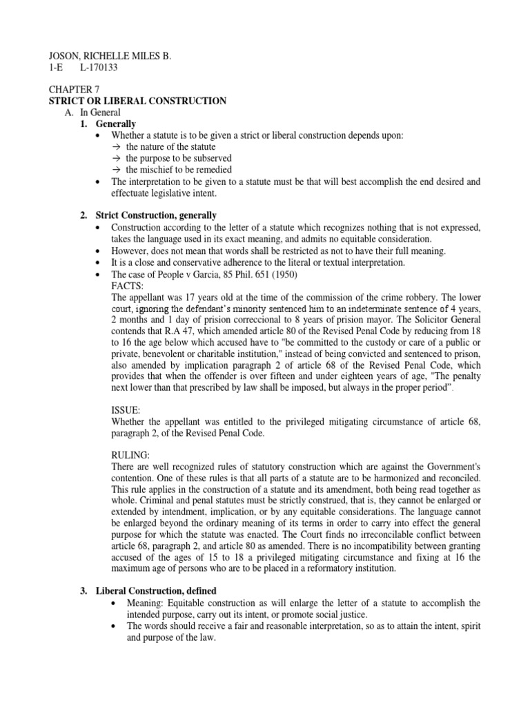 Strict vs. Liberal Statutory Construction | PDF | Statutory ...