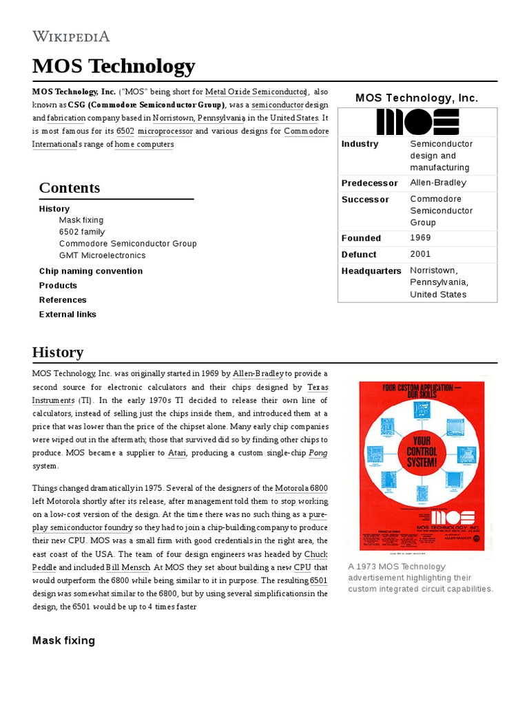 MOS Technology | PDF | Integrated Circuit | Microcomputers