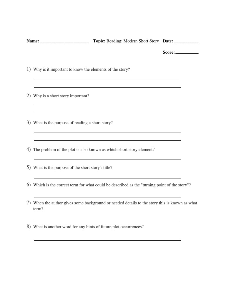 Elements of Story Worksheet | PDF