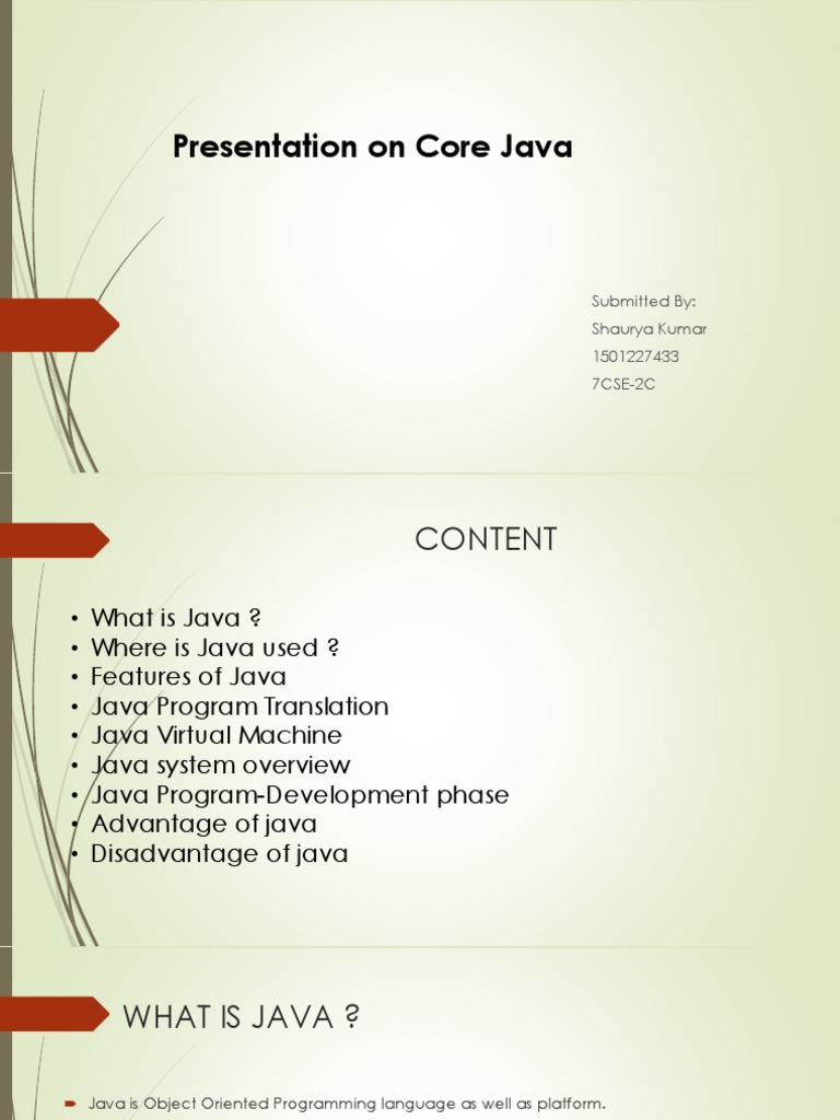 Presentation On Core Java | PDF | Java Virtual Machine | Java (Programming Language)